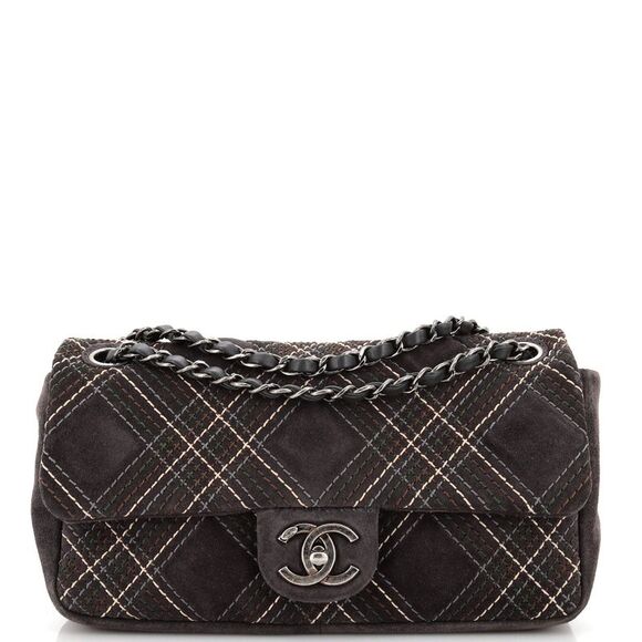 CHANEL | Bags | Chanel Saltire Flap Bag Stitched Suede Small Gray ...